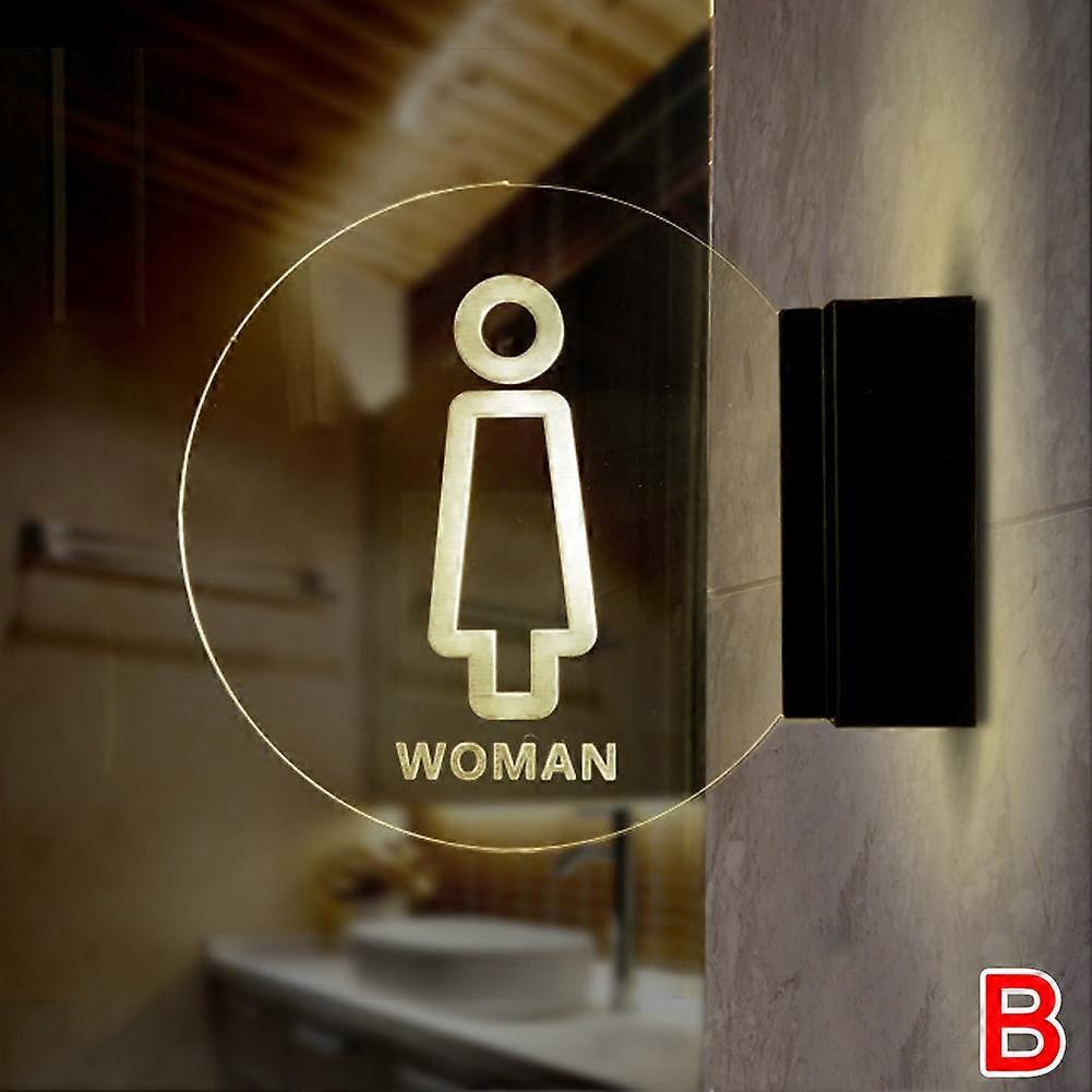 Wall Mount Toilet Sign, LED Restroom Sign, Acrylic Round Bathroom ...