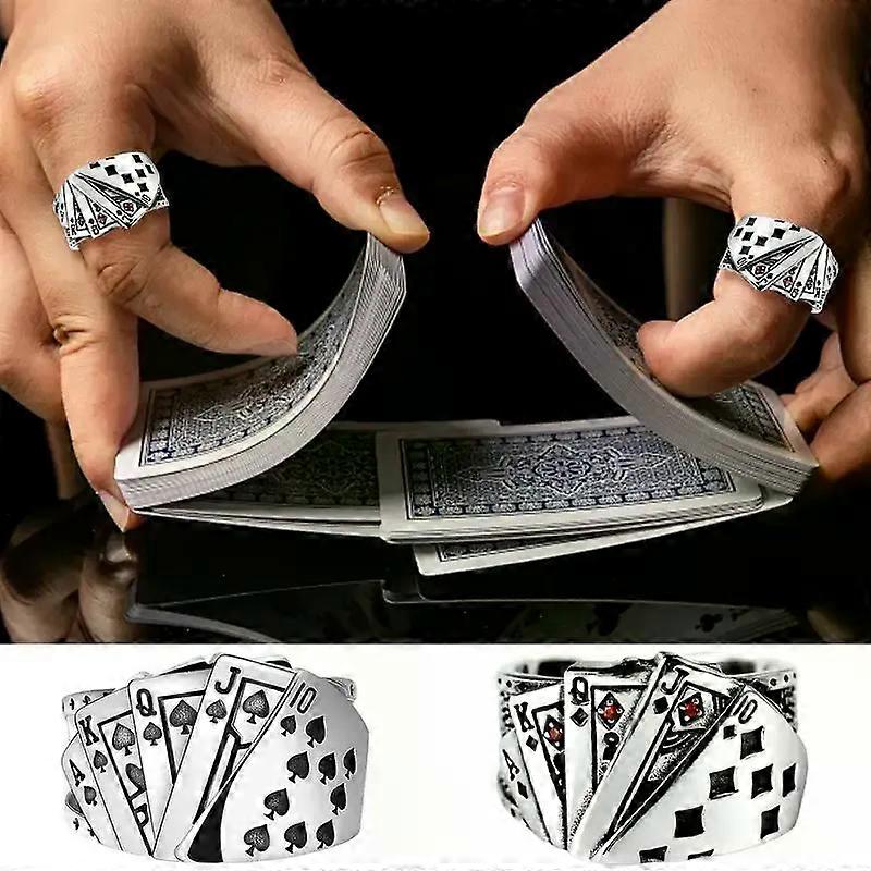 Vintage Stainless Steel Lucky Poker Rings Biker Playing Card Finger ...