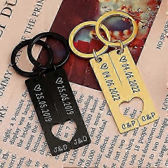 Personalized Heart Keychain Set Engraved King Date and Name Love ...