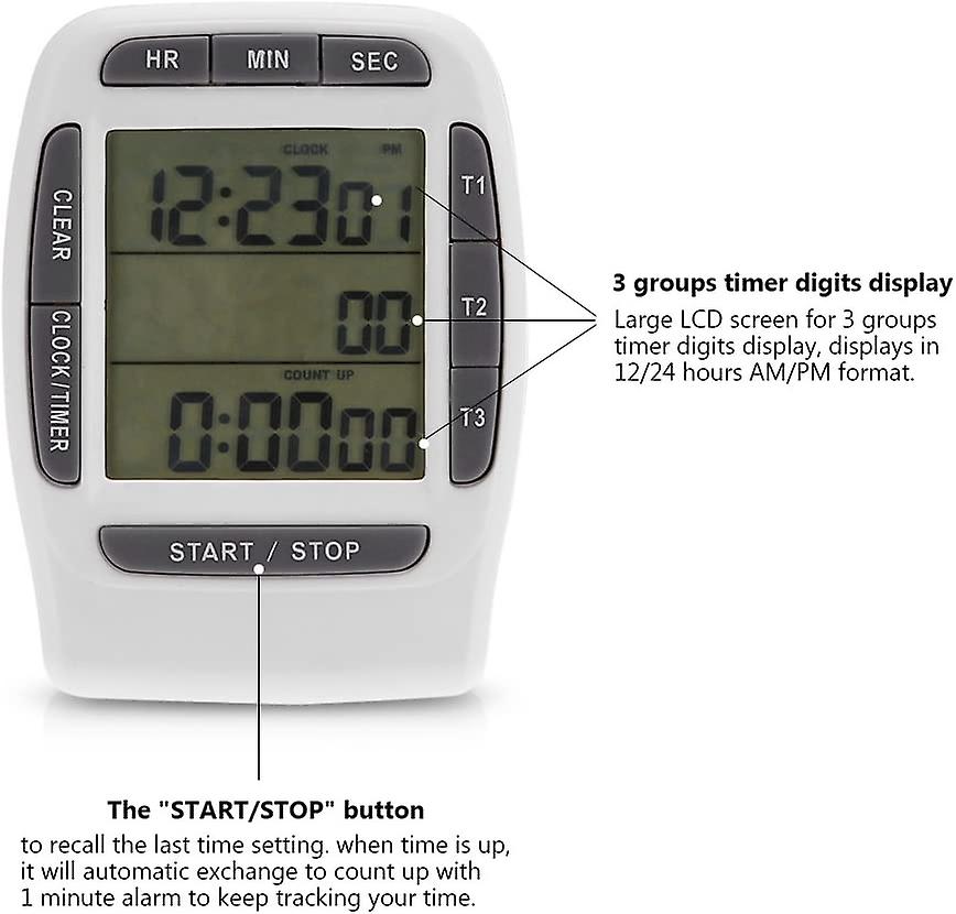 Portable 3-Channel Digital Alarm Timer Electronic LCD Multi-Channel ...