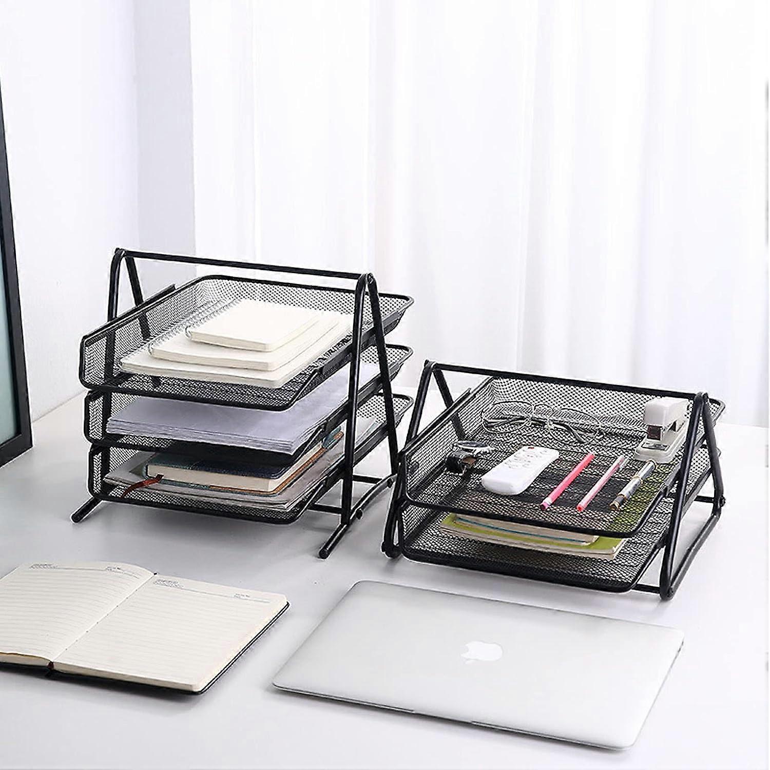 Tier Paper Tray Mesh Desk Organizer Office Desktop Document A4 File ...