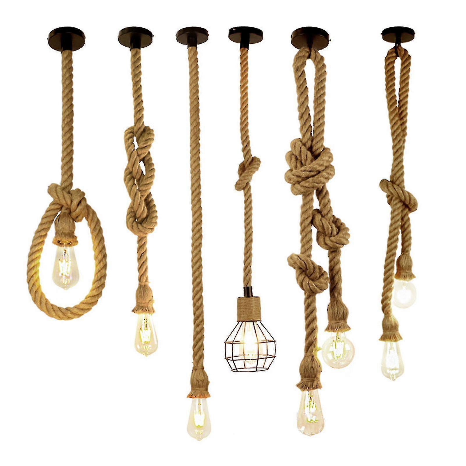 Pendant Light Hemp Rope Retro Industrial Style Hanging Lamp Ceiling ...