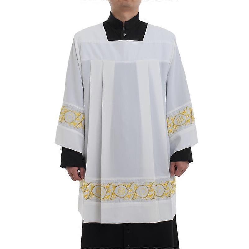 White Surplice Pastor Robe Catholic Pleated Lace Liturgical Cotta ...