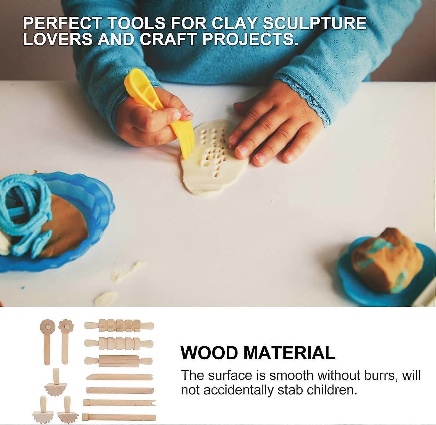 12Pcs Kids Wooden Clay Tool Set Clay Molding Tools for Kids and ...