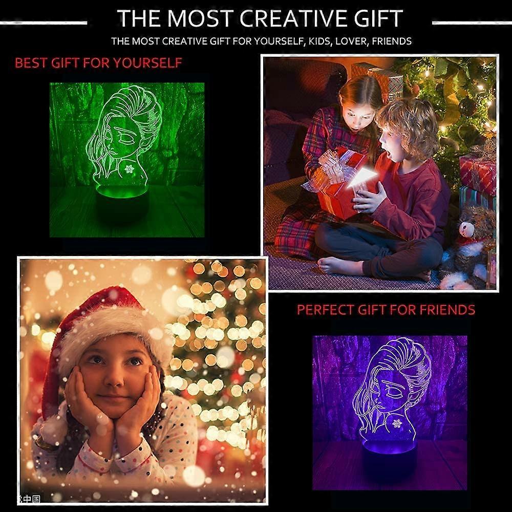 Wekity Princess Elsa 3D LED Optical Illusion Bedroom Decoration Table ...