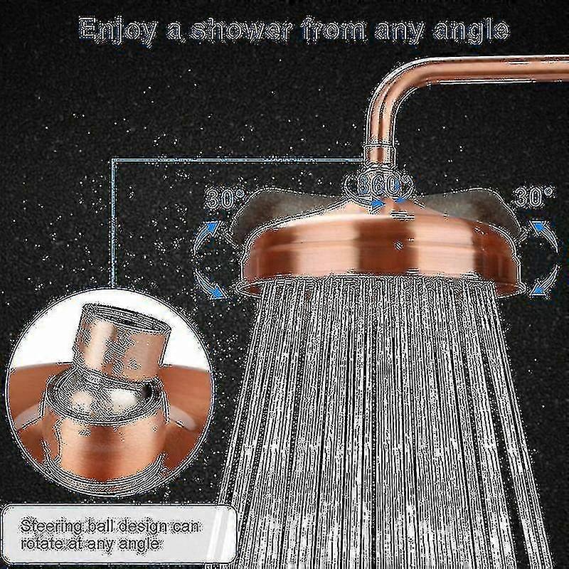 Copper Shower Head, 20cm (8 Inch) Diameter, High Pressure Fixed Shower Head With Adjustable ...