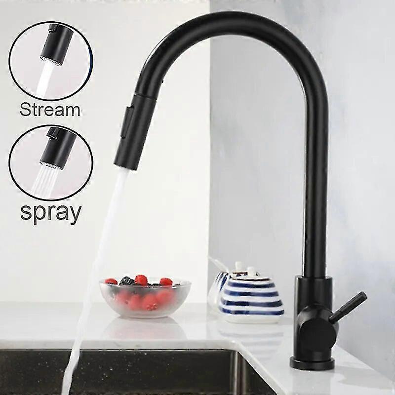 Exquisite Kitchen Faucets Black Stainless Steel Pull Out Hot Cold Water ...