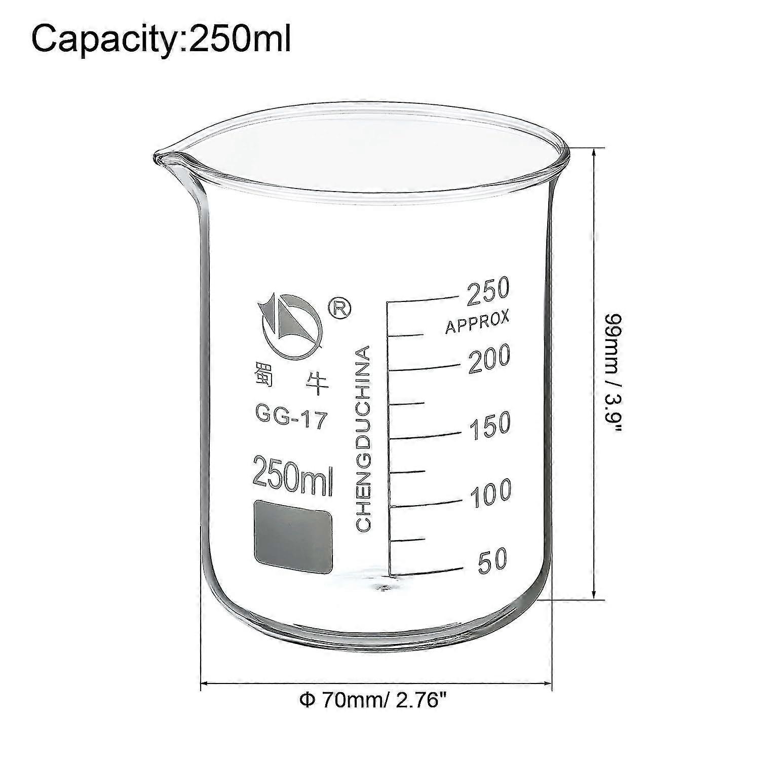 250ml Low Form Glass Beaker, 3.3 Borosilicate Glass Graduated Printed Scale Measuring Cups With ...
