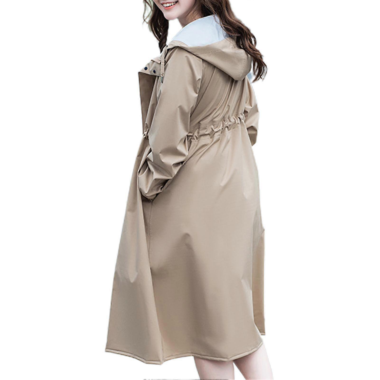 Lady Long Raincoat Lightweight Waterproof Reusable Hooded Raincoat For ...