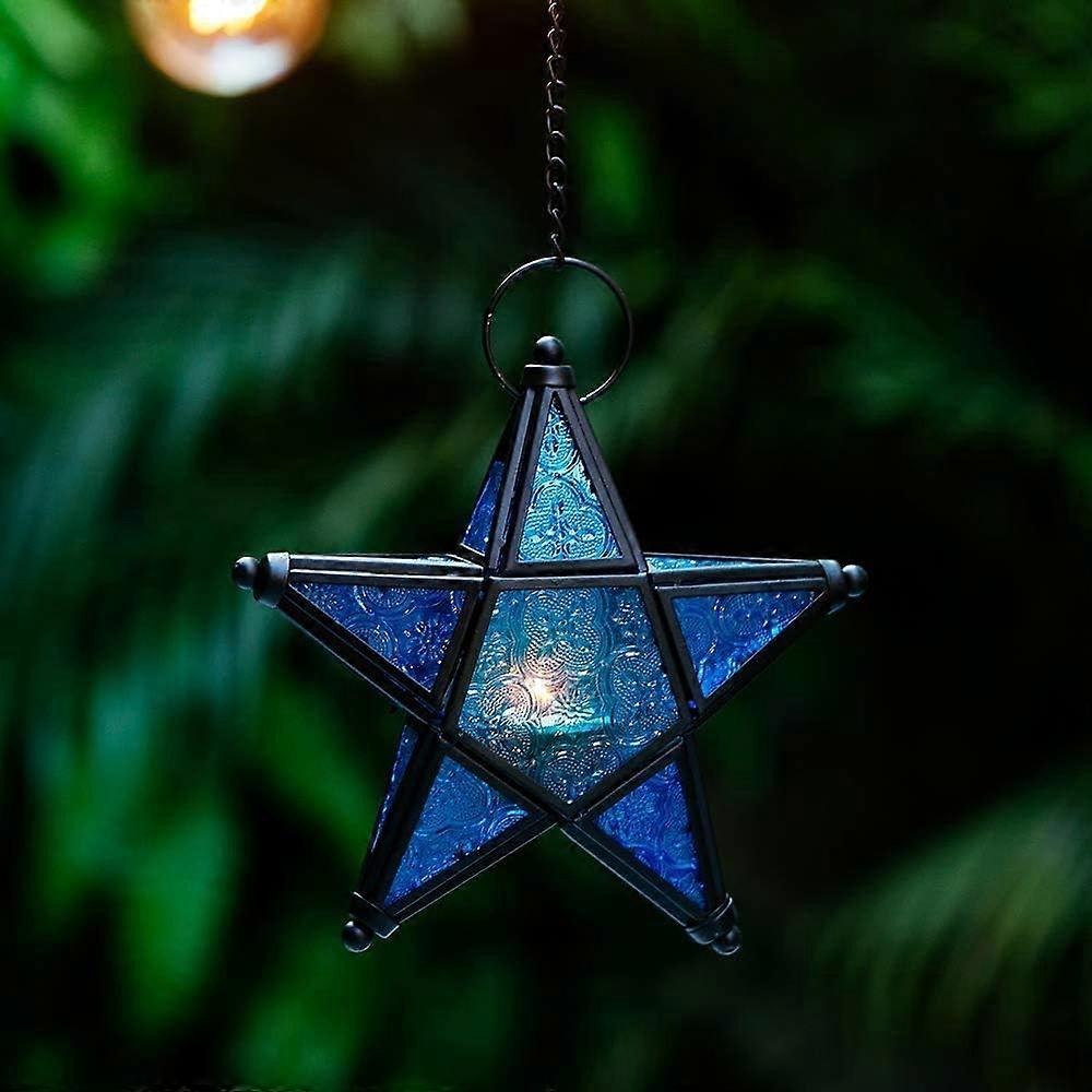 Glass Star Lantern Hanging Ornaments - Tea Light Lantern Window ...