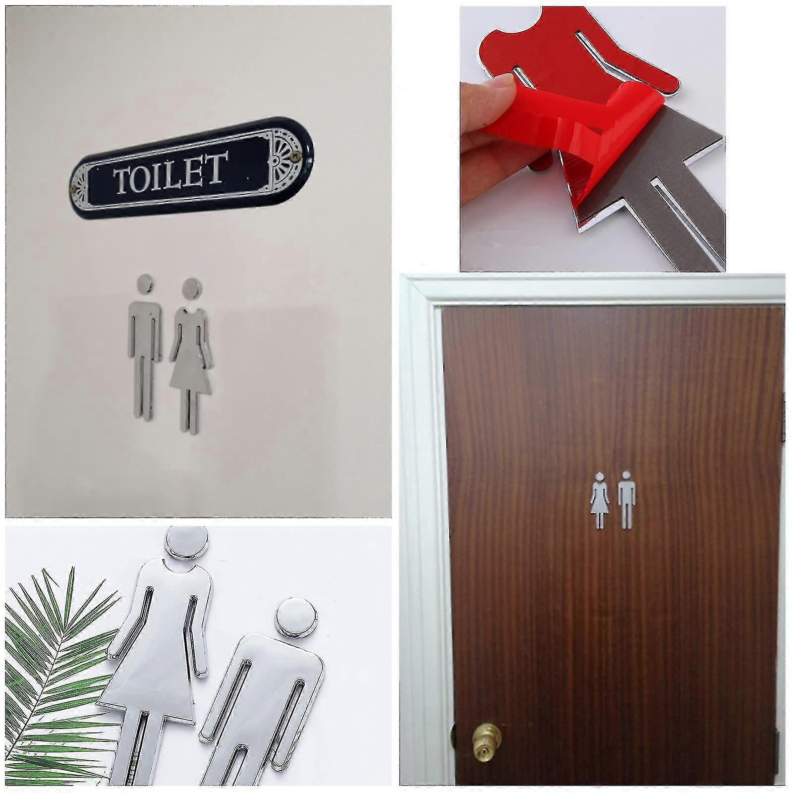 Toilet Sign, 1 Pair Self-adhesive Man And Women Toilet Door Signs Wall ...