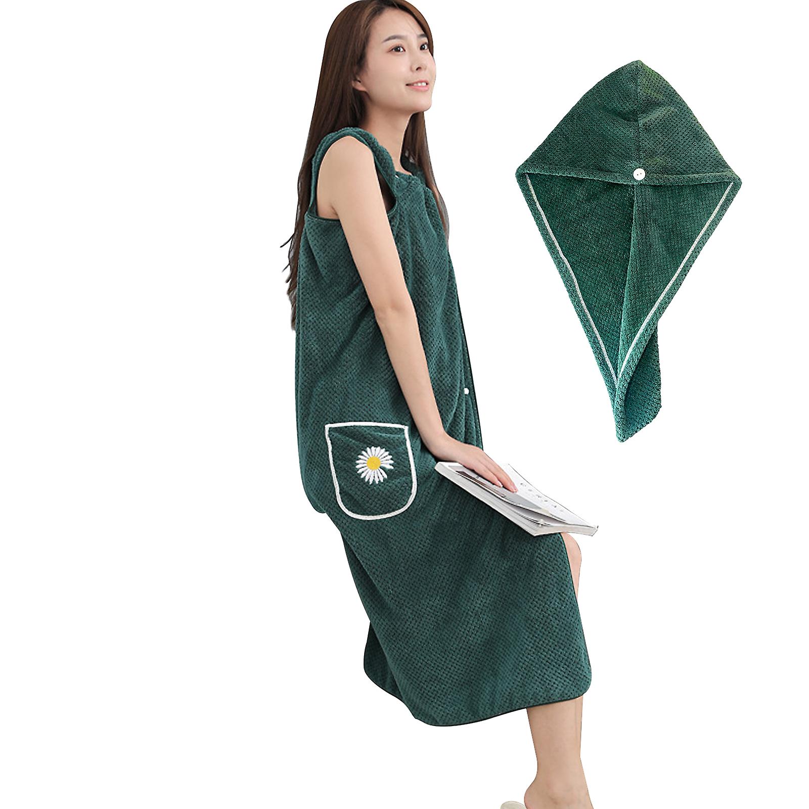 Womens Quick Dry Absorb Water Wearable Bathrobes With Hair Drying Cap Plush Bathrobe Rapid ...