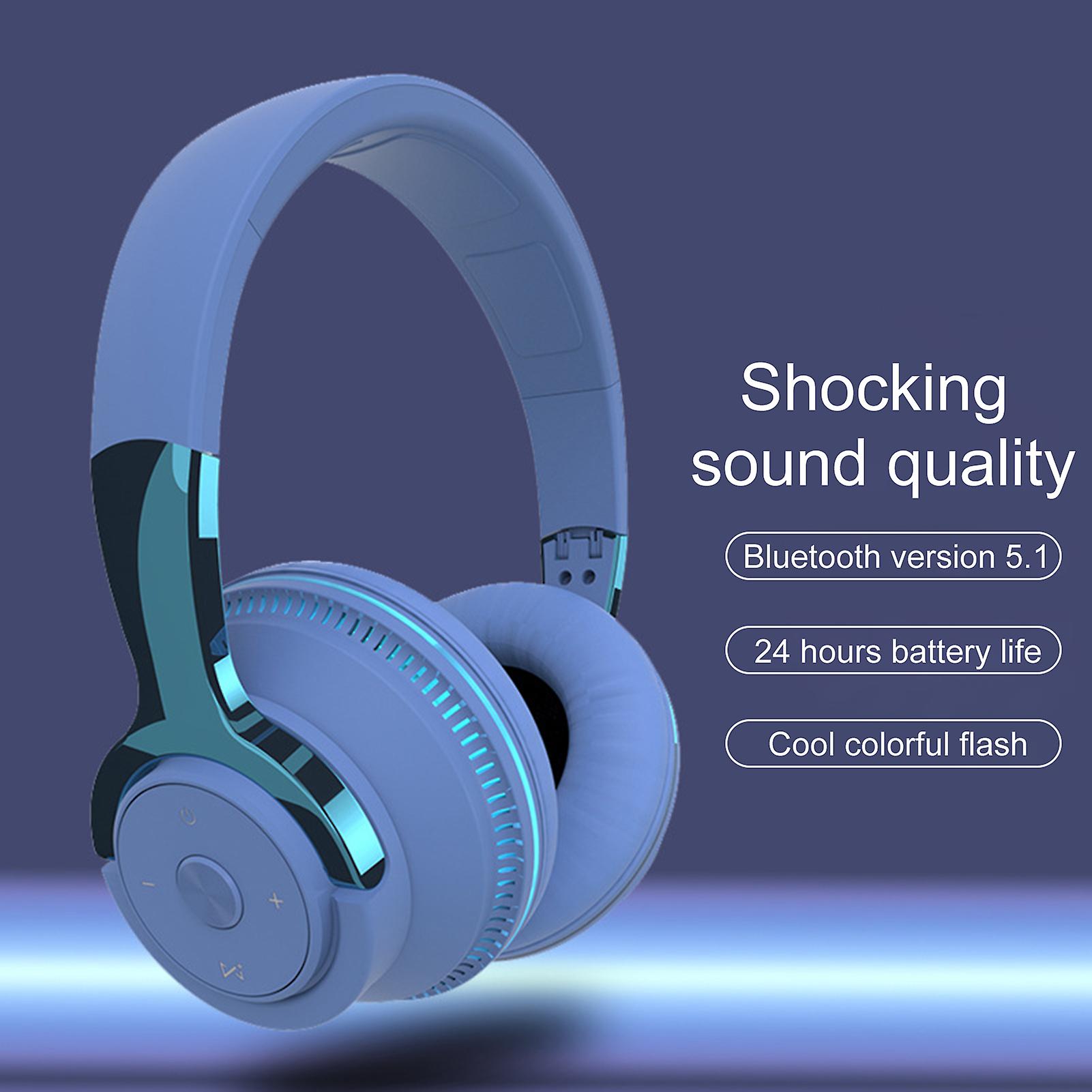 H2 Bluetooth-compatible 5.1 Headphone Colorful LED Lights Portable ...