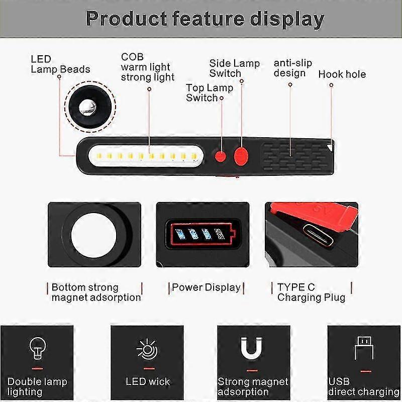 Rechargeable Led Work Light, Dual Color Combination Light Check Light 2 ...