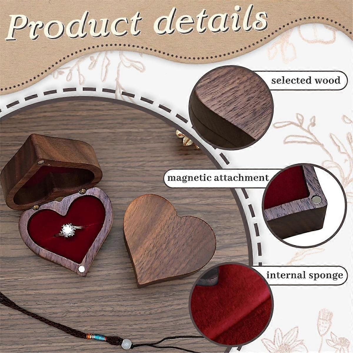 Heart-Shaped Ring Box Wooden Ring Jewelry Box Romantic Wedding Ring ...