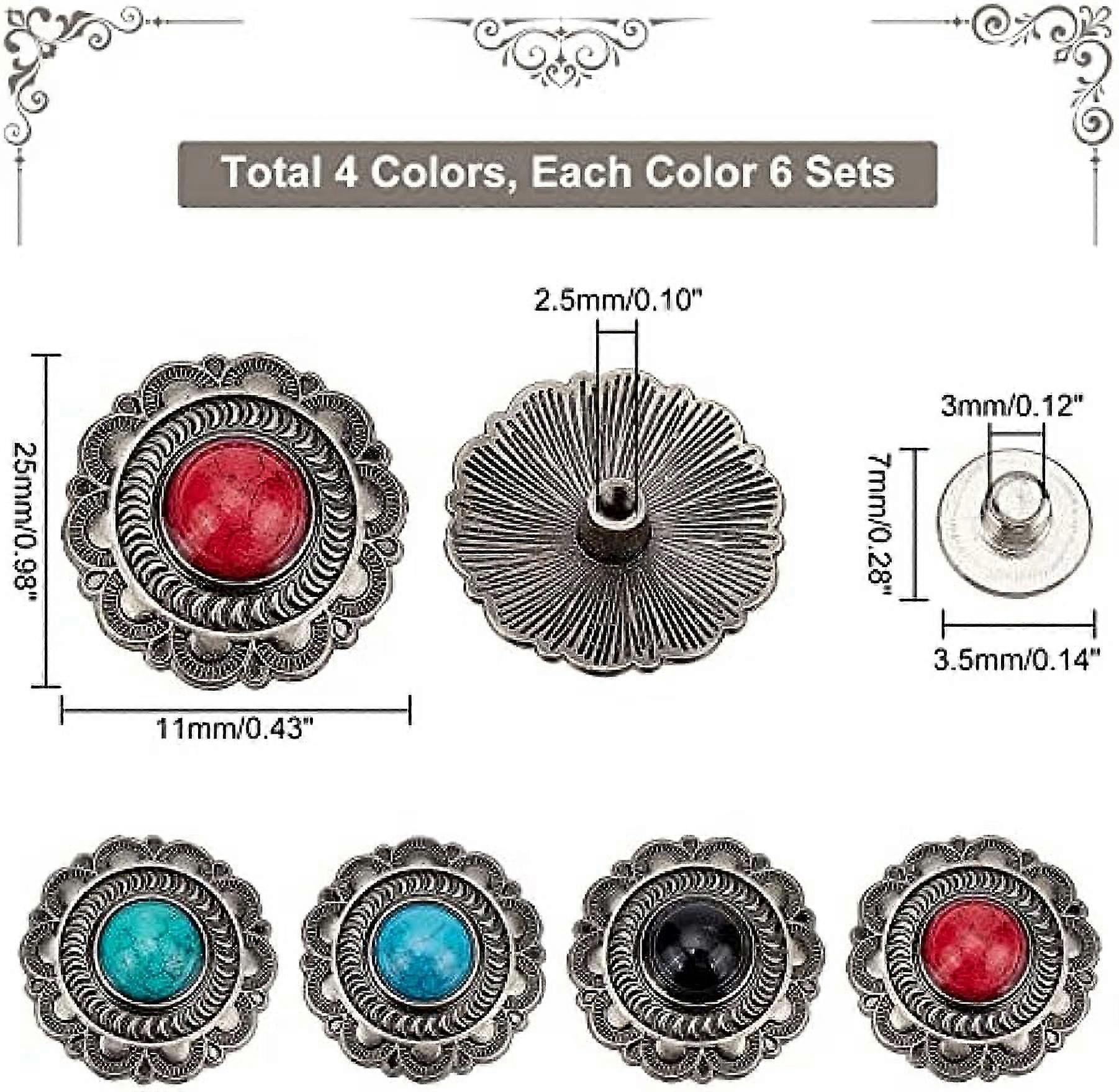 24 Sets Sun Flower Decorative Buckle with Screws Back Vintage Synthetic ...