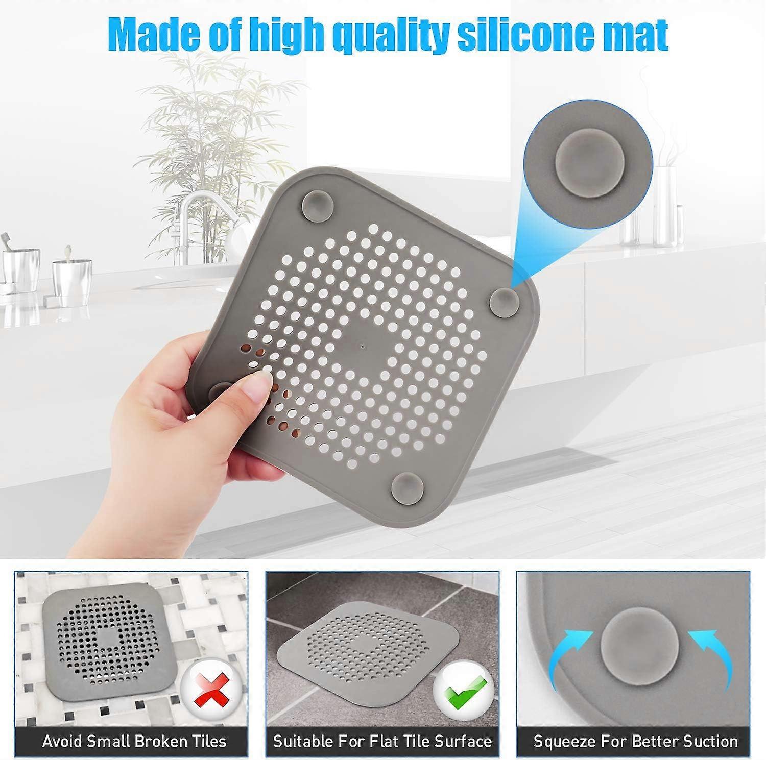 Square Drain Cover for Shower 5.7-inch TPR Drain Hair Catcher Flat ...