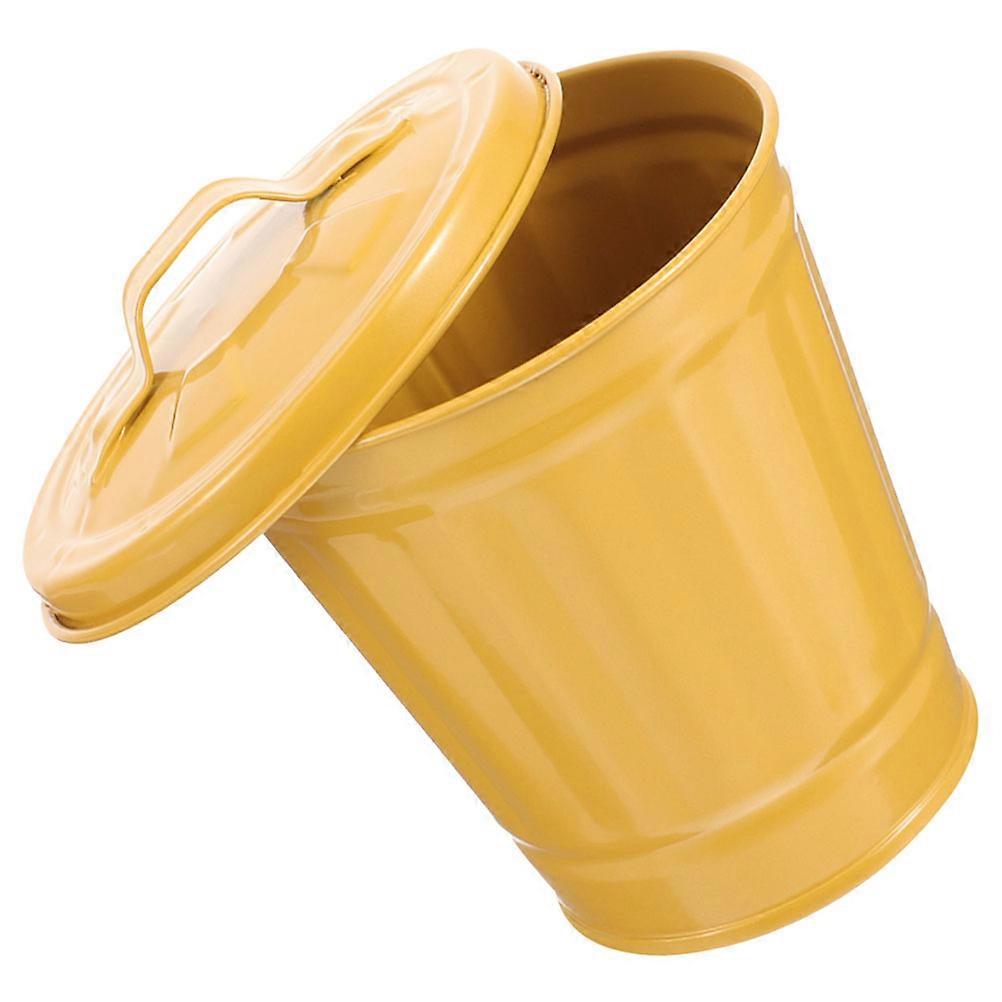 Small Desk Trash Can Metal Trash Can Iron Garbage Storage Bin with Lid ...