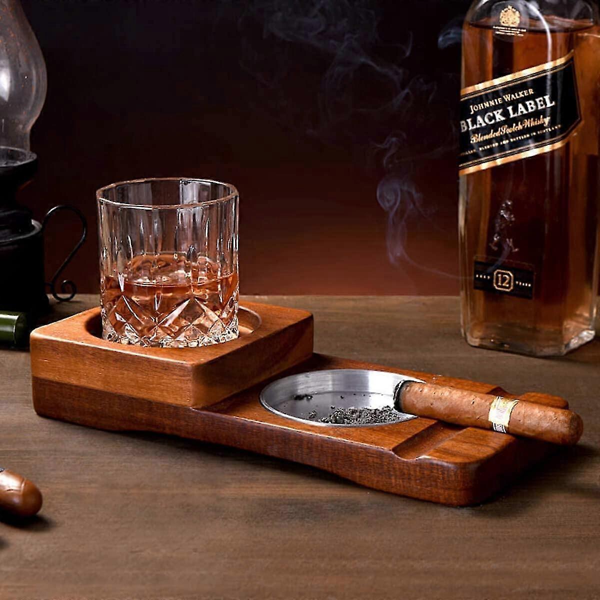 Cigar Ashtray Coaster/whiskey Glass Tray And Cigar Holder, Wooden Cigar ...