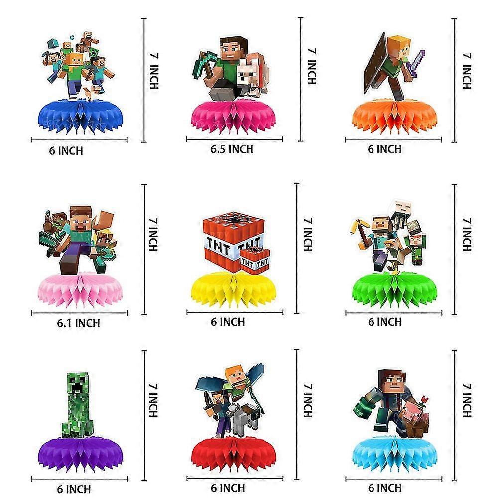 9 Pack Minecraft Theme Birthday Party Honeycomb Centerpieces Decoration ...