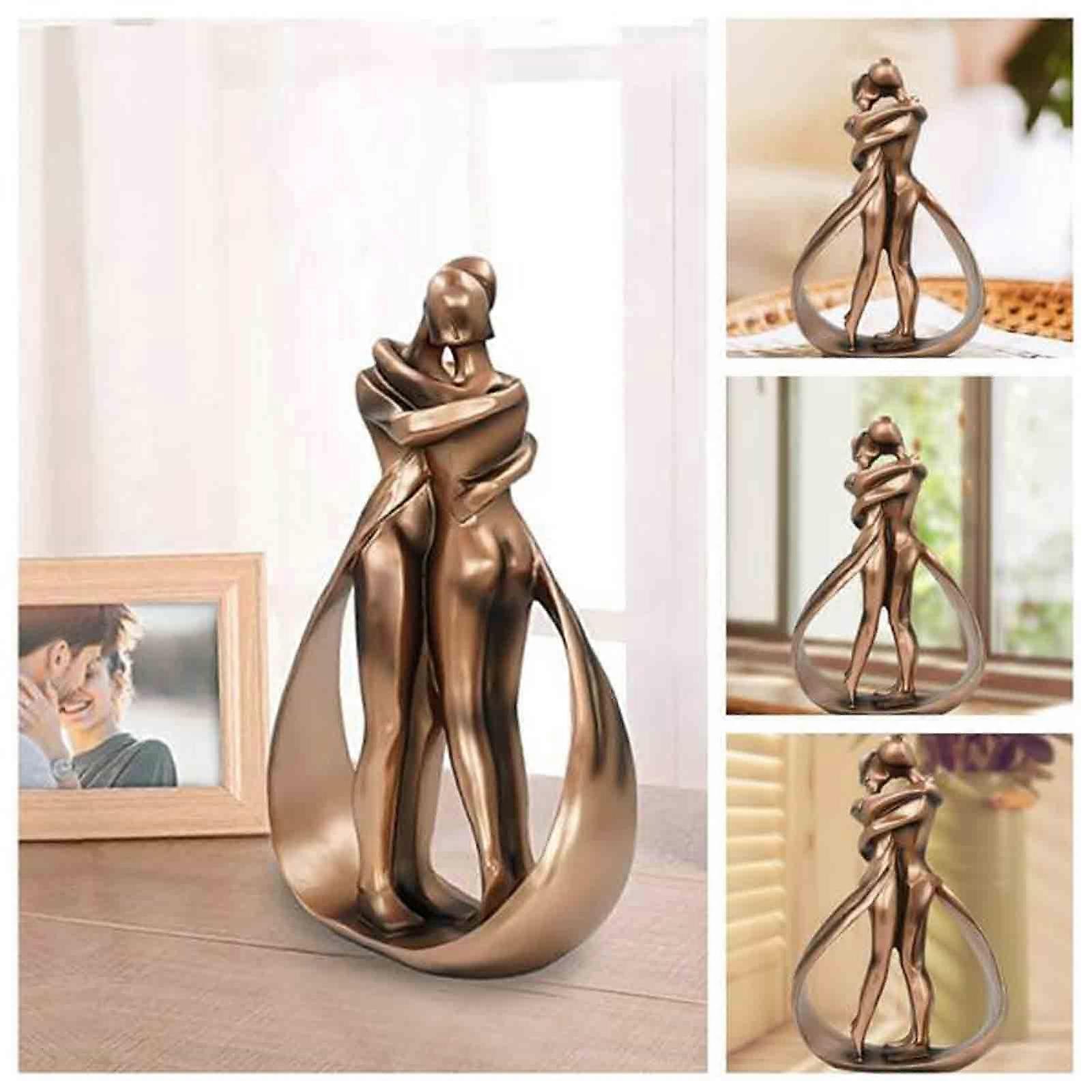 Romantic Lovers Embrace Statue, Couple Kissing Resin Abstract Ornament ...