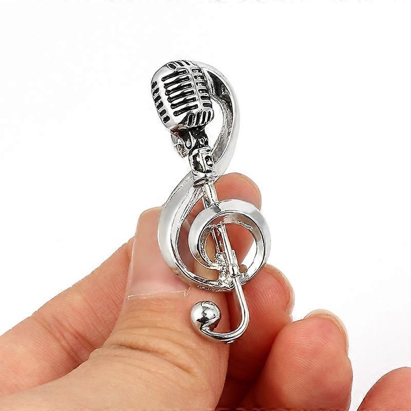 Microphone Brooch Solid Exquisite Alloy Golden Silver Color Music Note ...
