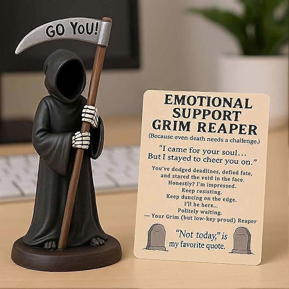 Emotional Support Grim Reaper Figurine, Funny Gothic Statue for Halloween Home Decor, Black Robe ...