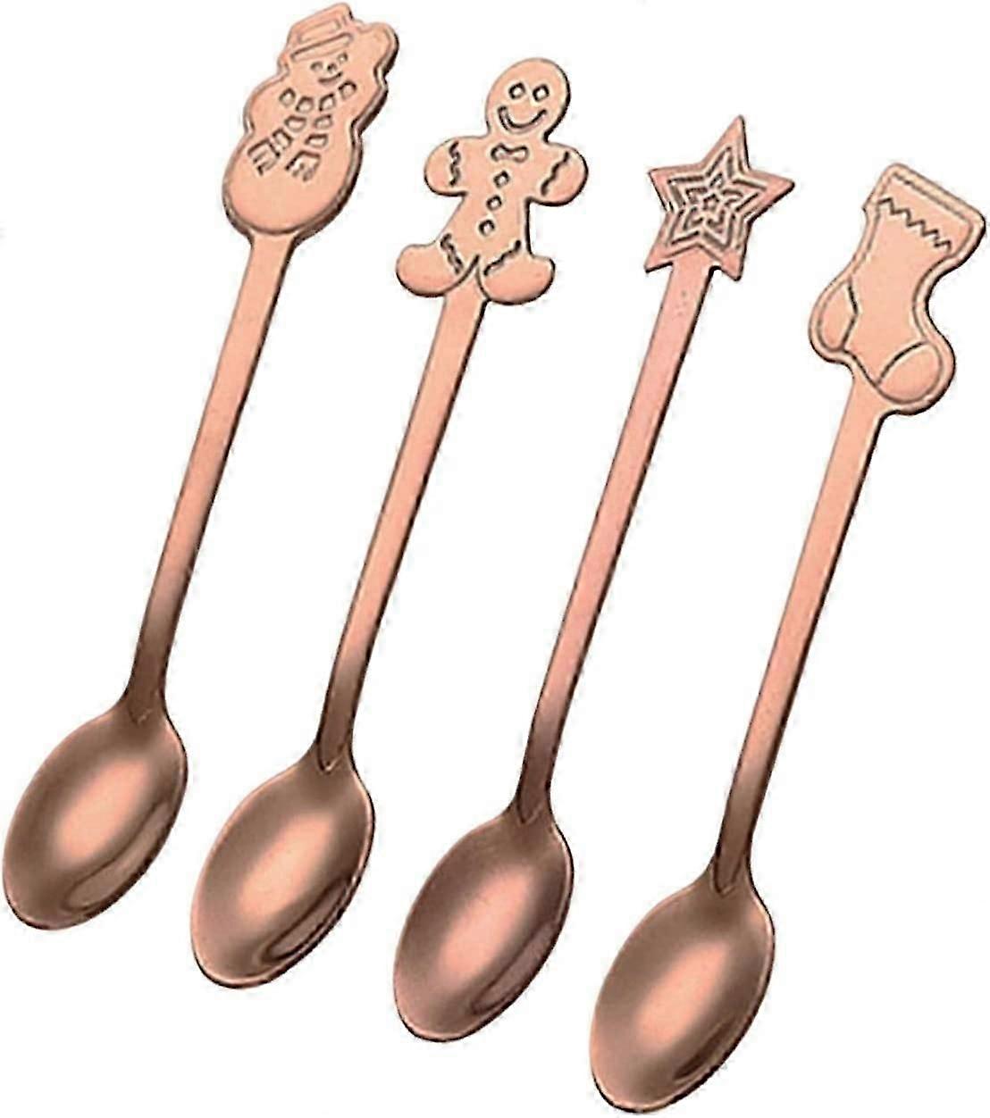 4 PCS Coffee Christmas Stainless Steel Dessert Mixed Spoon, Rose Gold ...
