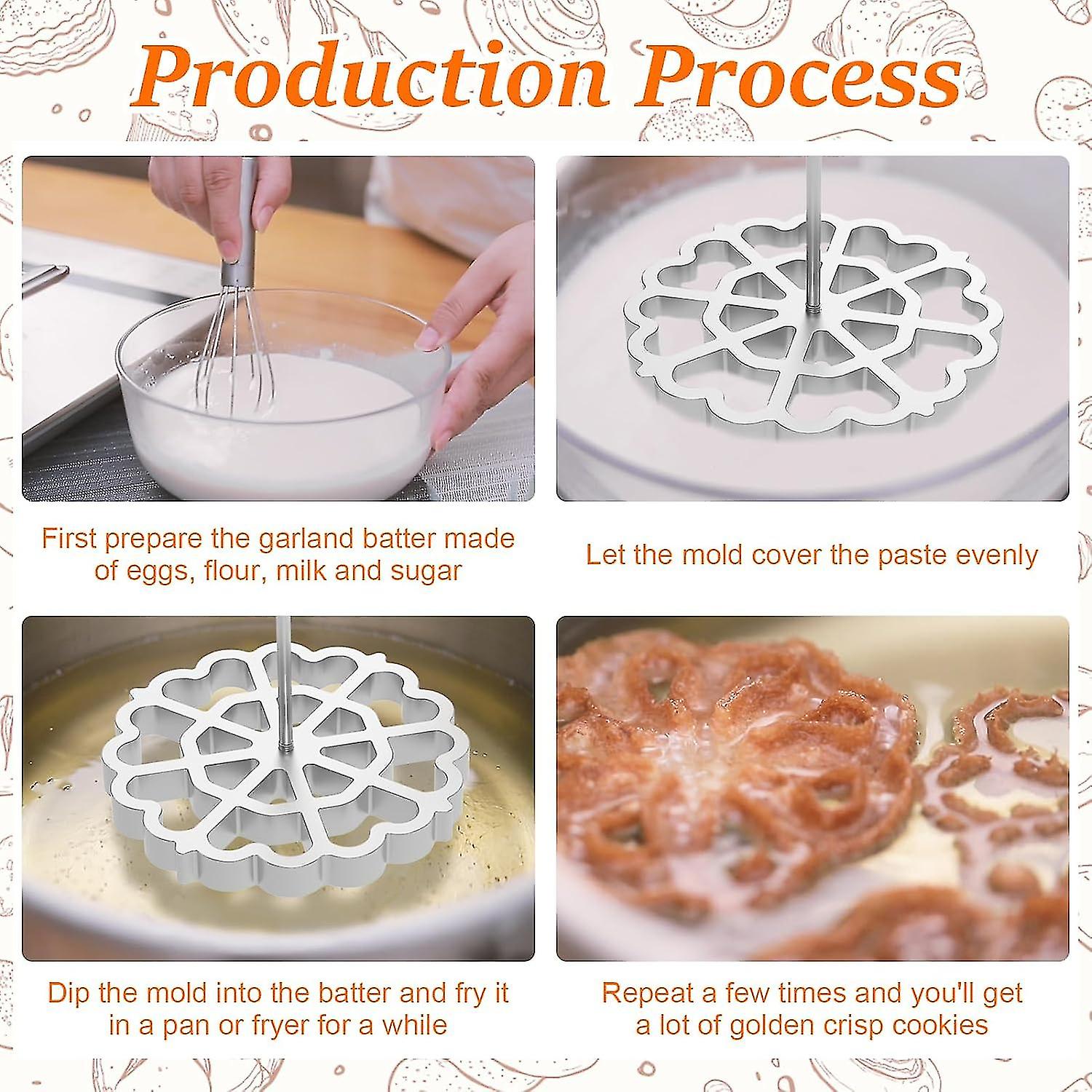 Bunuelos Mold With Wooden Handle, Achappam Mold, Aluminum Bunuelos Cookie Maker Mold, Detachable ...