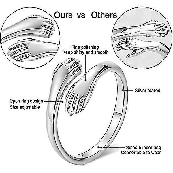 2pcs Hug Ring, 925 Sterling Silver Hug Rings For Women Men Girls Love Hugs Open Promise Ring ...