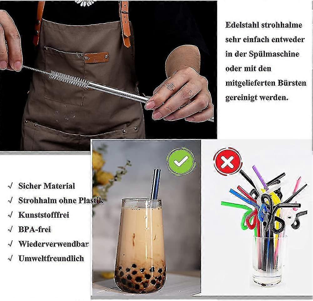 6pcs Bubble Tea Straws Stainless Steel Drinking Straws Metal Straw ...