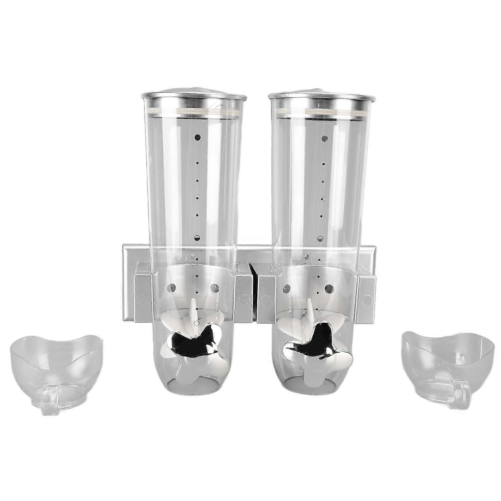 Double Cereal Dispenser Silver Wall Mounted Oatmeal Dispenser Grain ...