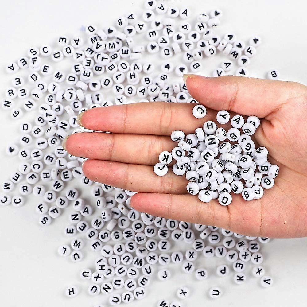 1200Pcs Letter Beads Sorted Alphabet Beads White Letter Bead Kit Round ...