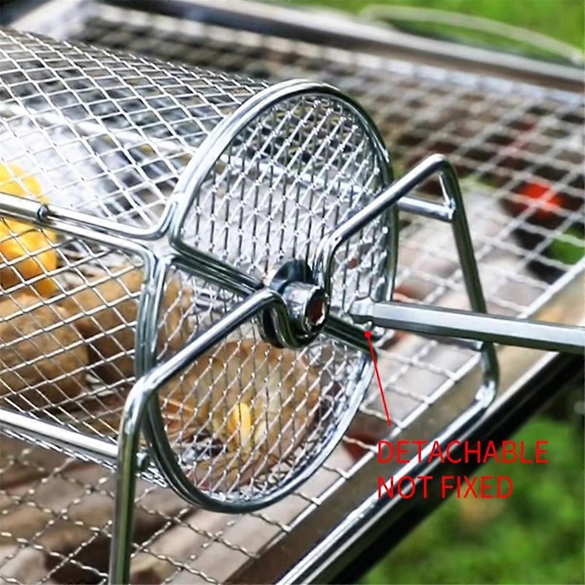 Stainless Steel BBQ Grill Basket Rotisserie Rolling Mesh Cage for ...