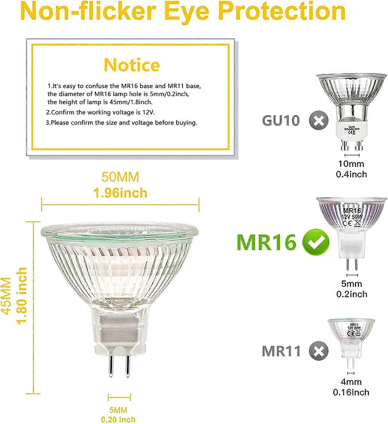 MR16 Spot Light Bulb, 12V 50W Light Bulb, Gu5.3 Light Bulb, Dimmable , 2700K Warm White Halogen ...