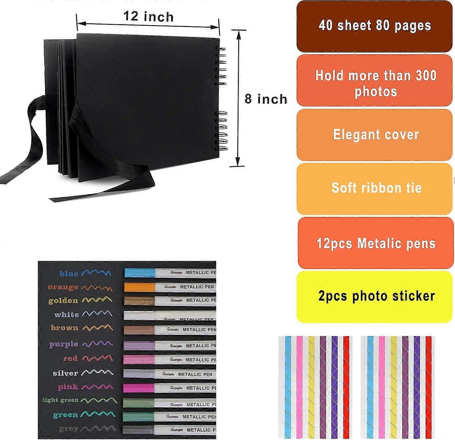 For Photo Album 80 Pages - Black Scrapbook Photo Album, 40 Sheets, 30. ...
