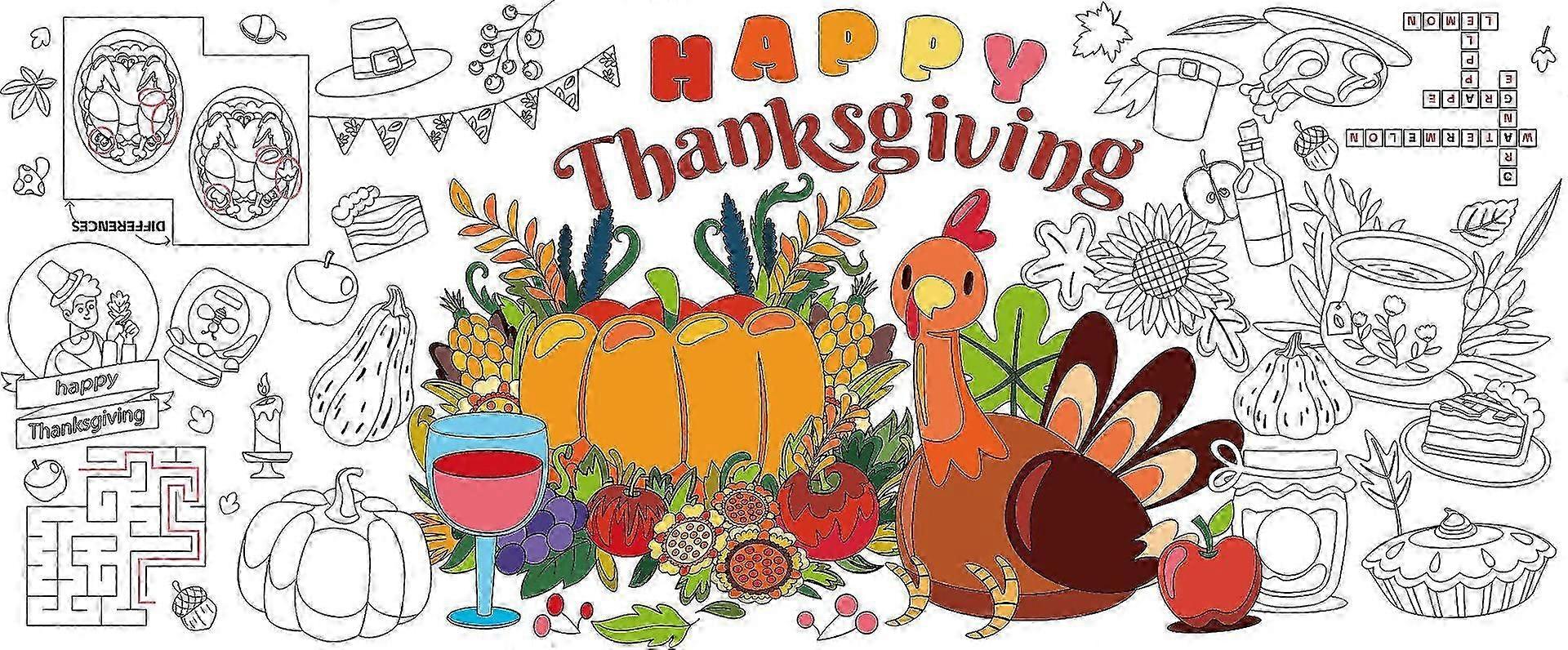 Happy Thanksgiving Giant Coloring Poster 72 x 31 Inch Turkey Maple Leaf ...