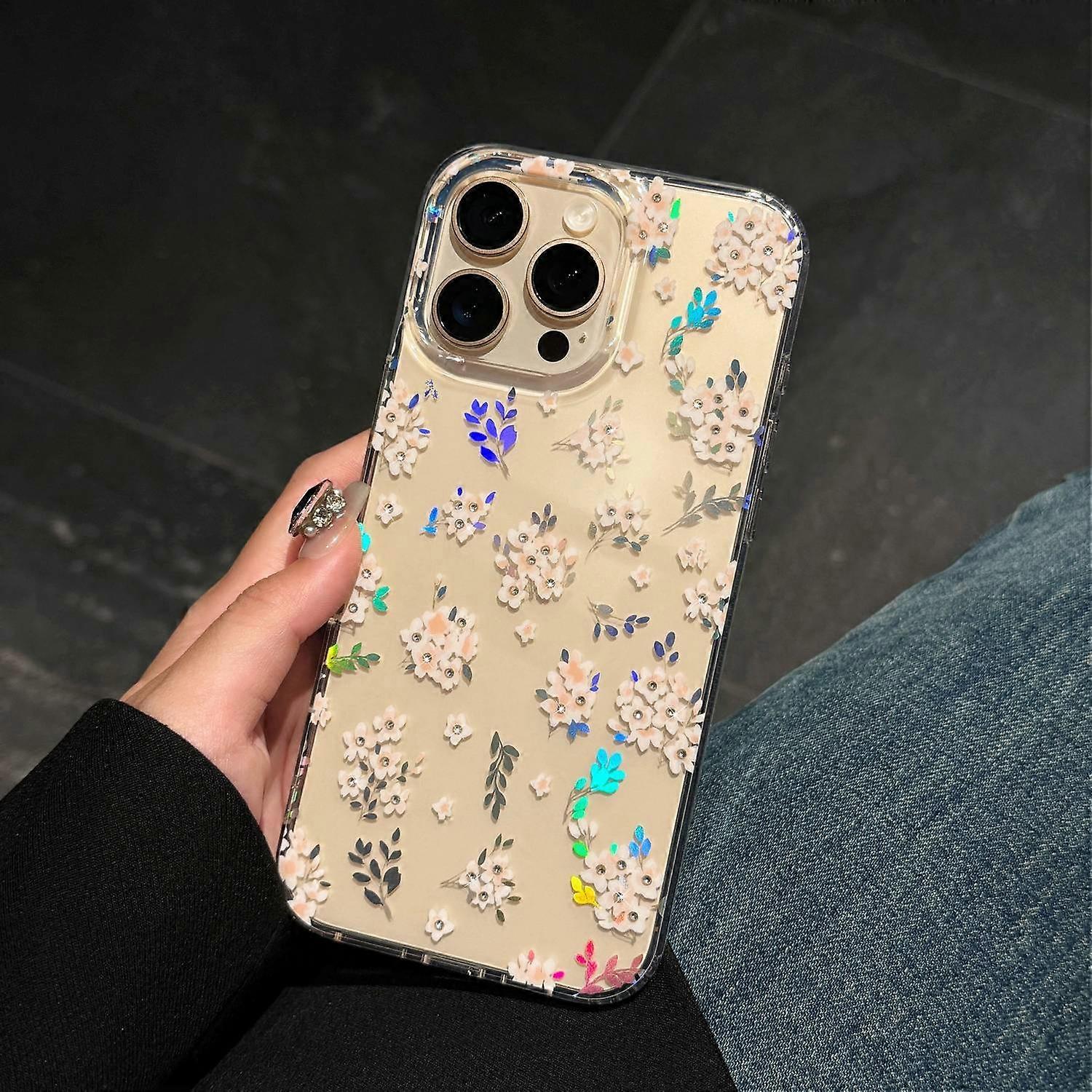 For iPhone 15 Pro Case Laser Flower IMD PC+TPU Clear Phone Cover-Geranium | Fruugo UK