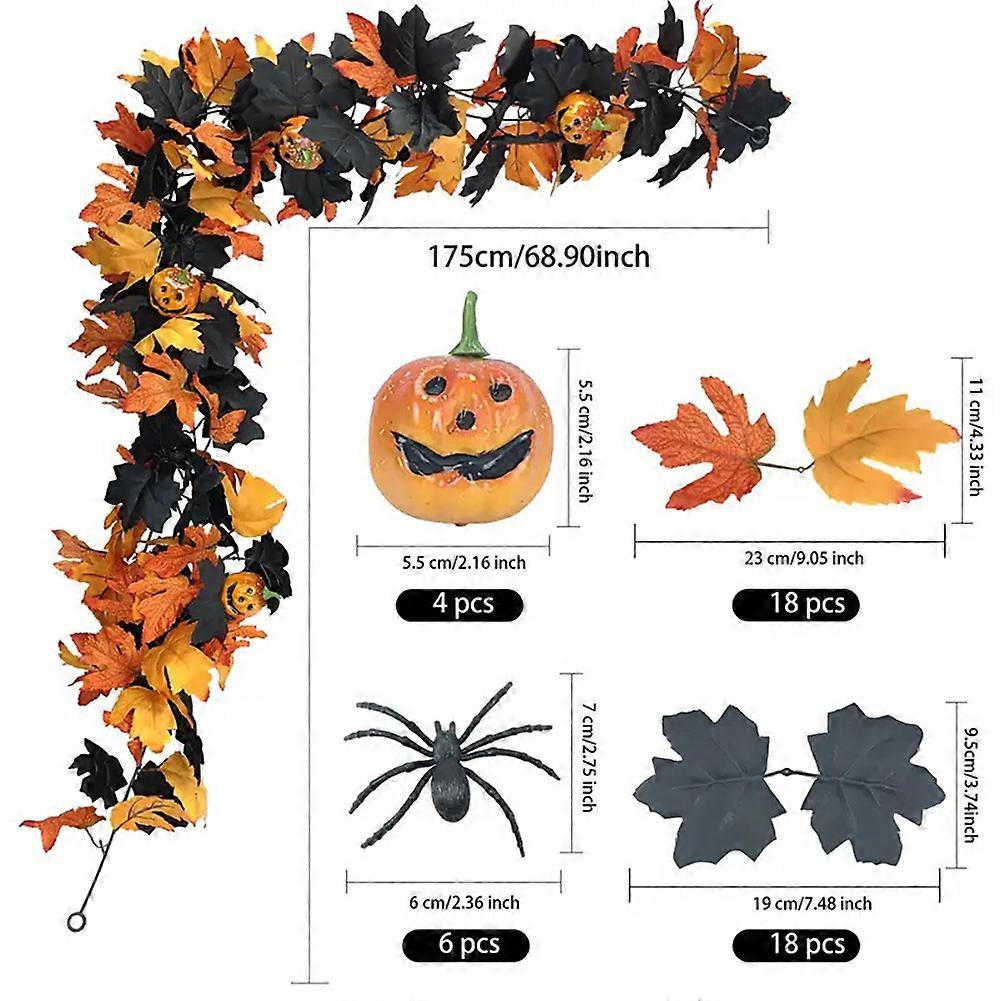 70 Inch Pumpkin & Maple Leaf Vine Garland 5.74ft Gothic Halloween ...