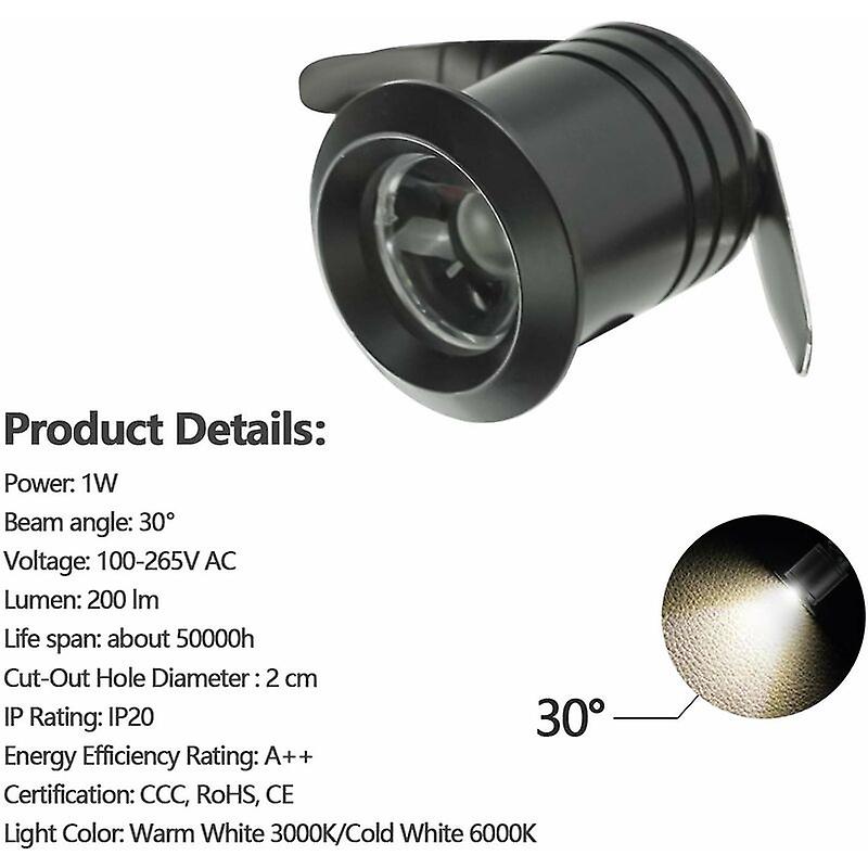 10 Mini 1W LED Recessed Spotlights With Separate Transformer For ...