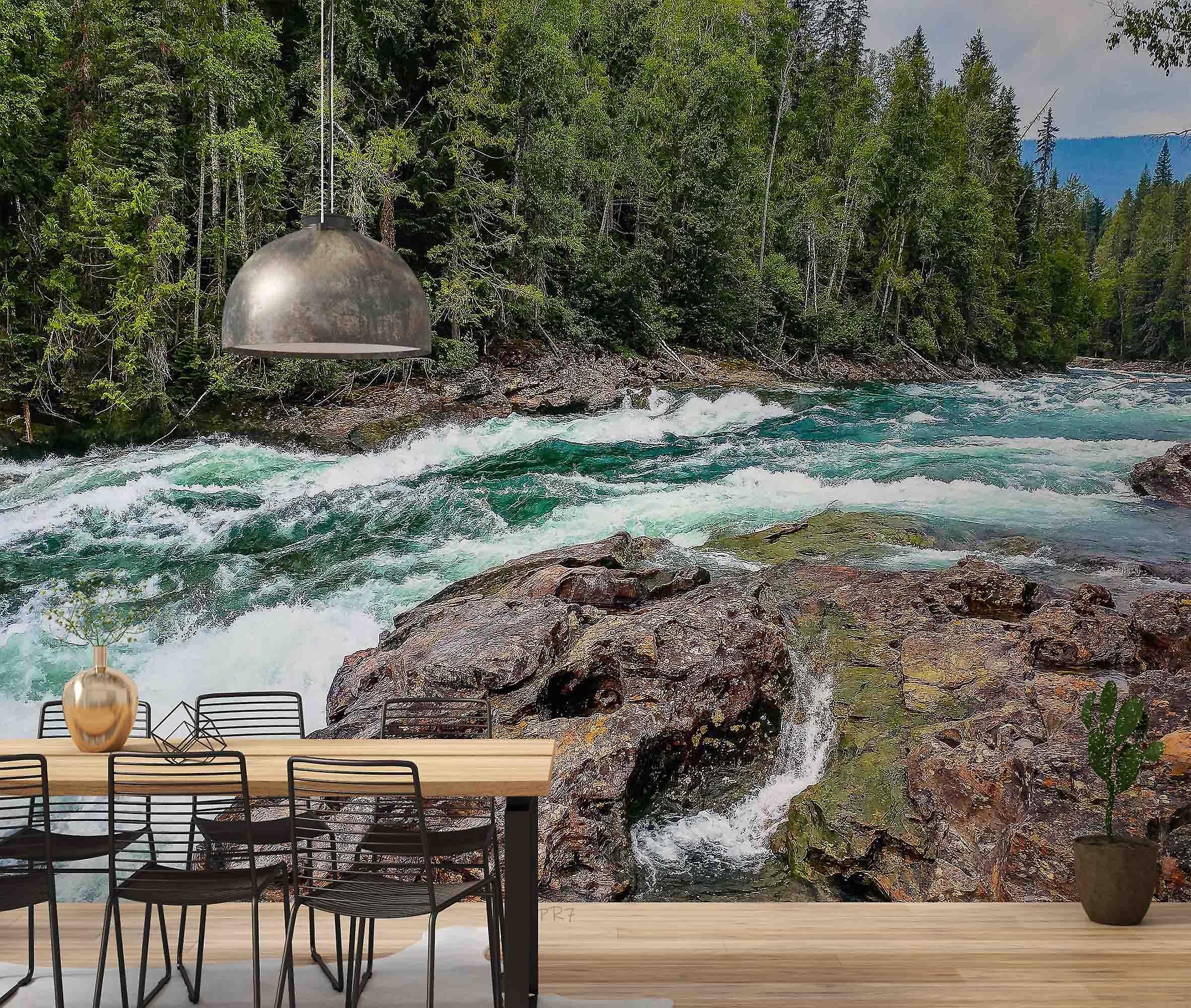 3D Wilderness River Forest Green Trees Wall Mural Wallpaper Gd 4410 ...