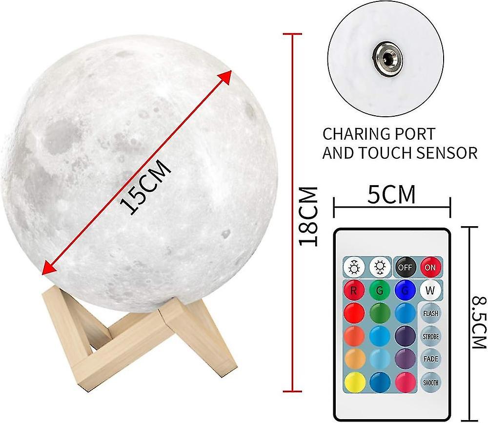 15cm Moon Lamp, 16 Colors 3d Moon Lamp With Remote Control, Built-in ...