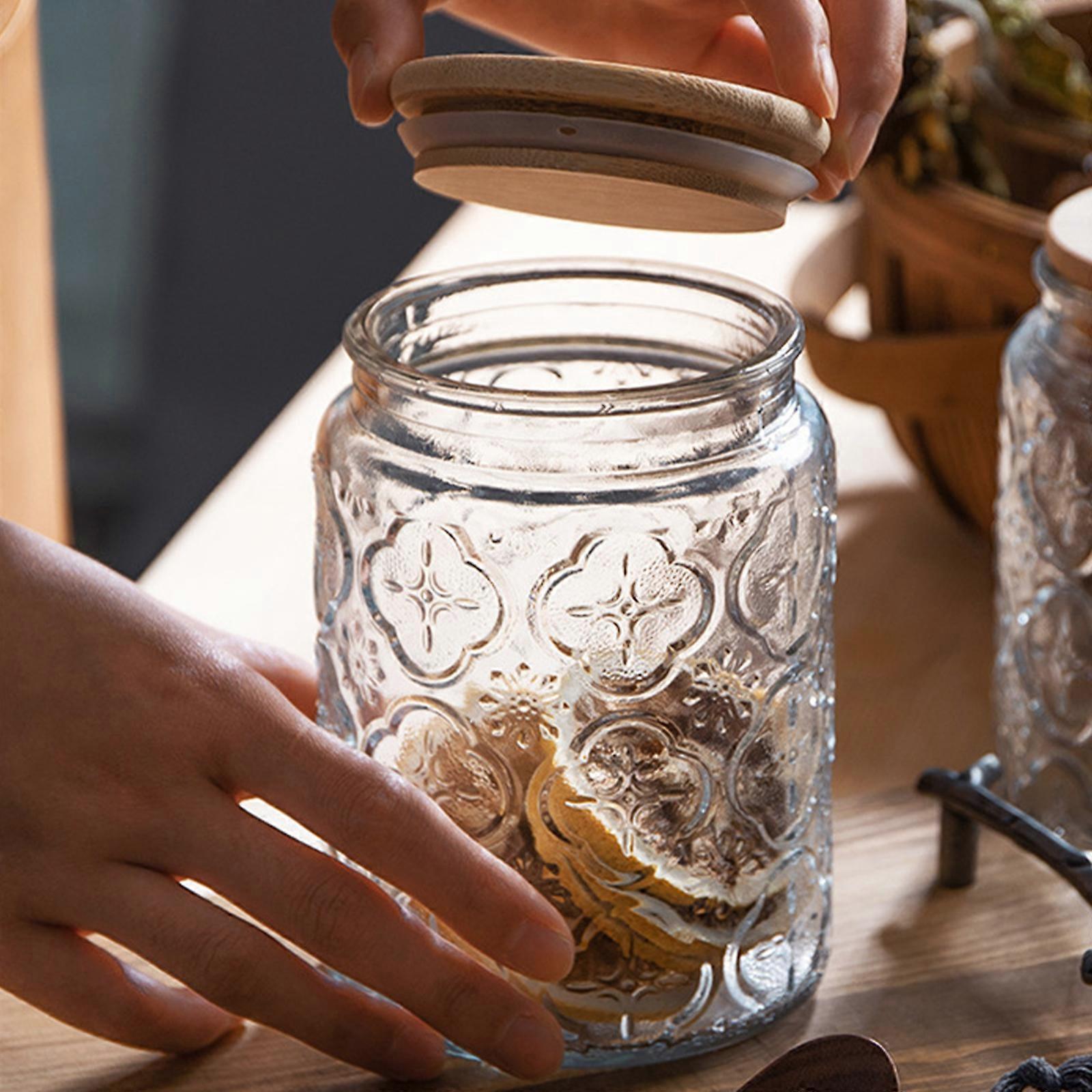 Glass Storage Jars, Retro Embossed Design Jars Airtight Canisters with ...