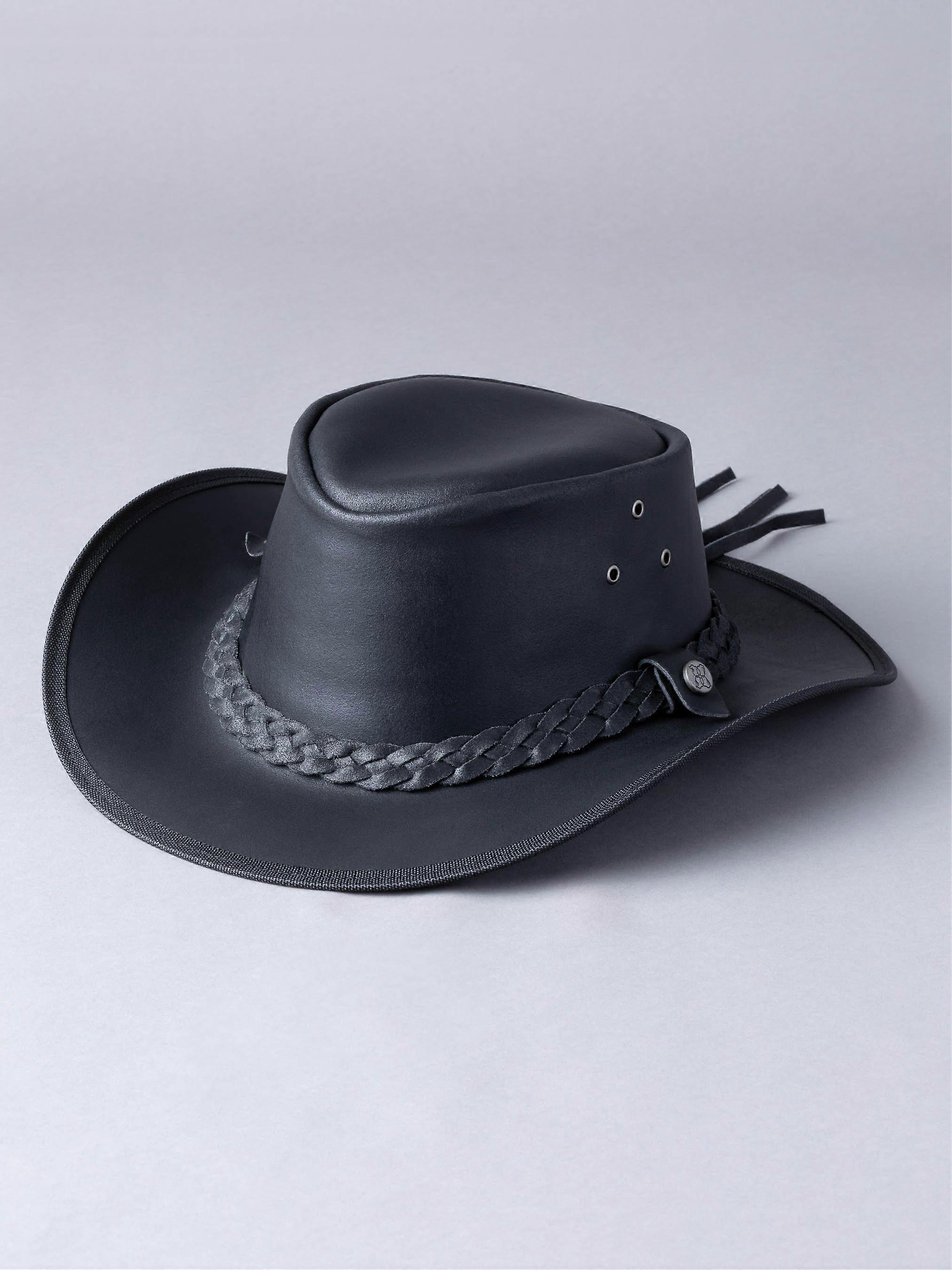 Outback III Australian Style Leather Hat in Black | Fruugo UK