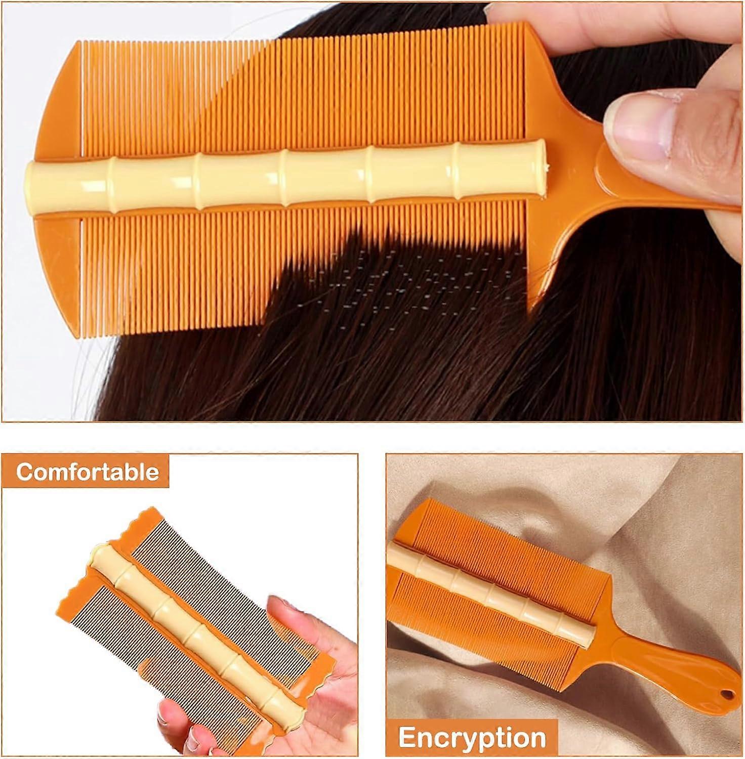 2Pcs Fine Tooth Dandruff Hair Comb, Flea Lice Comb Double Sided Fine ...