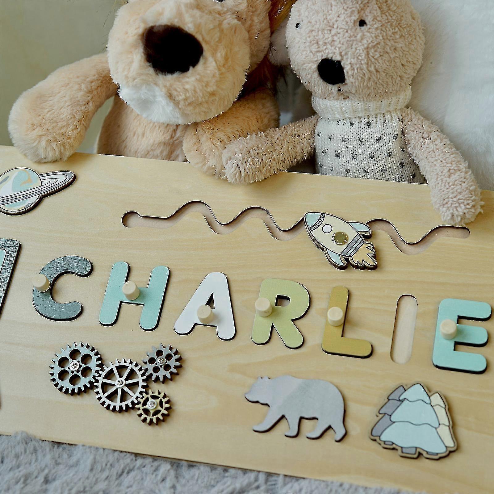 Træ navn puslespil til børn Baby gaver med indgraveret tekst på ...