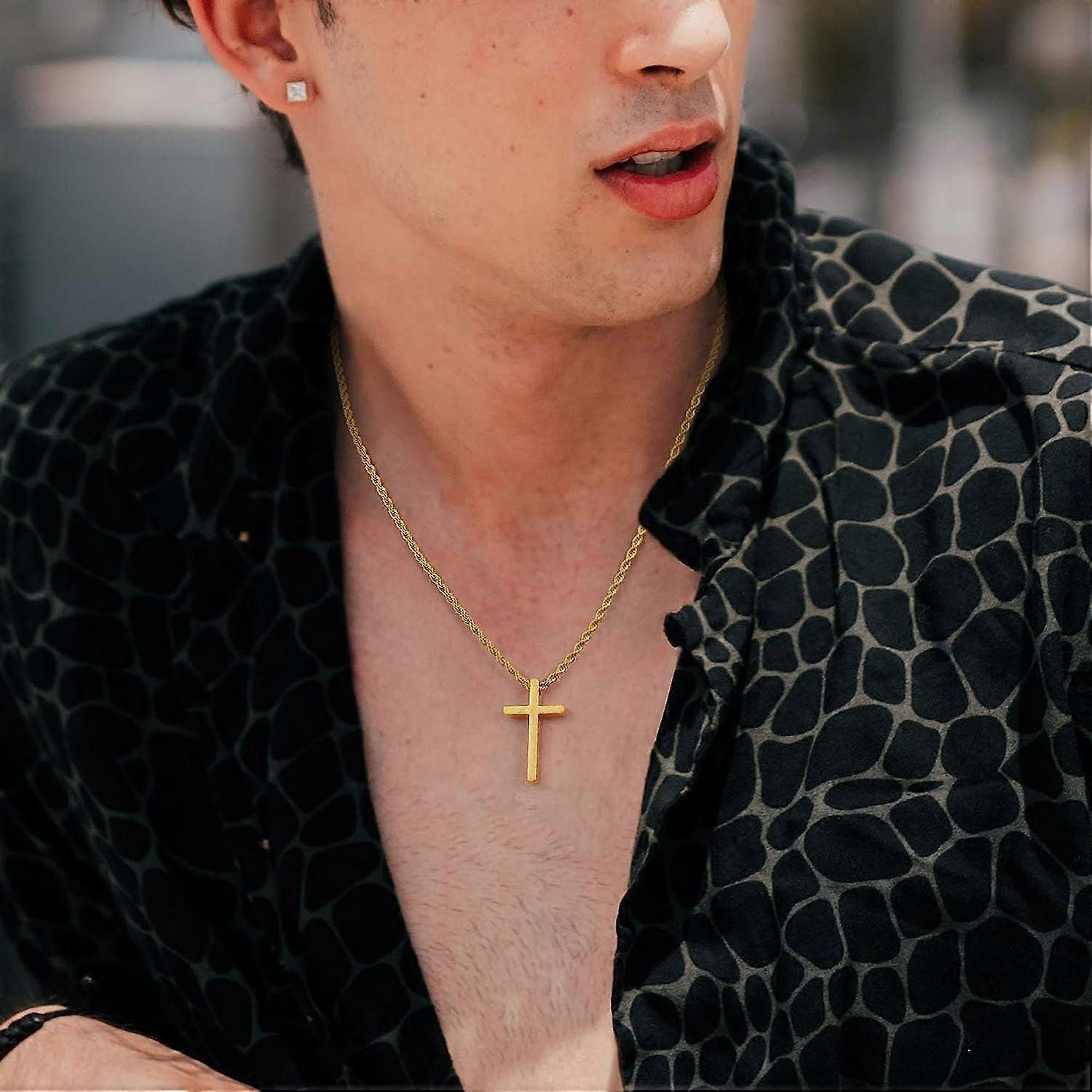 Cross Necklace for Men,Stainless Steel Black Silver Gold Cross Pendant ...