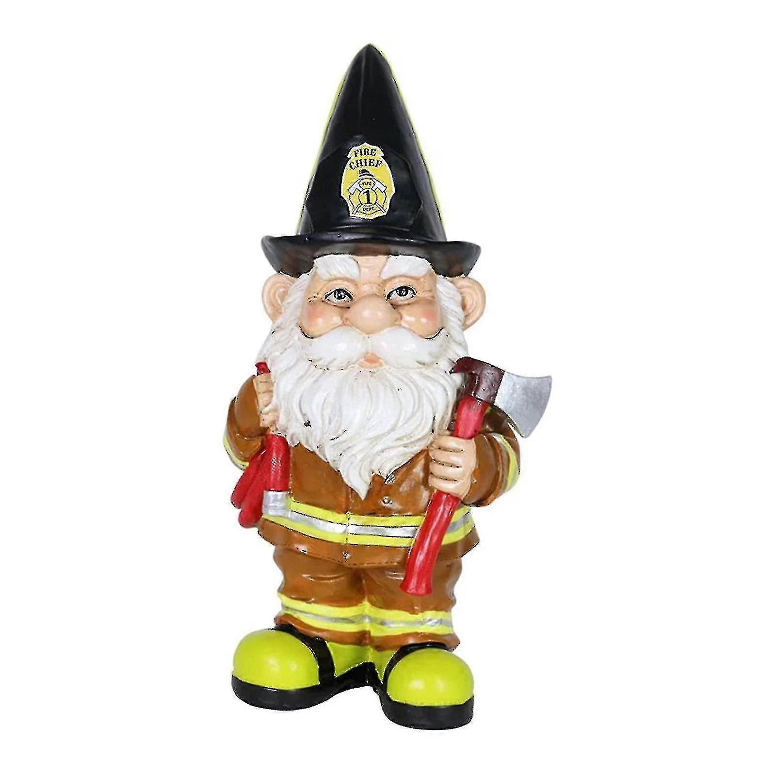 Fireman Gnome Statue Resin Gnome Garden Ornament Adorable Small Dwarf ...