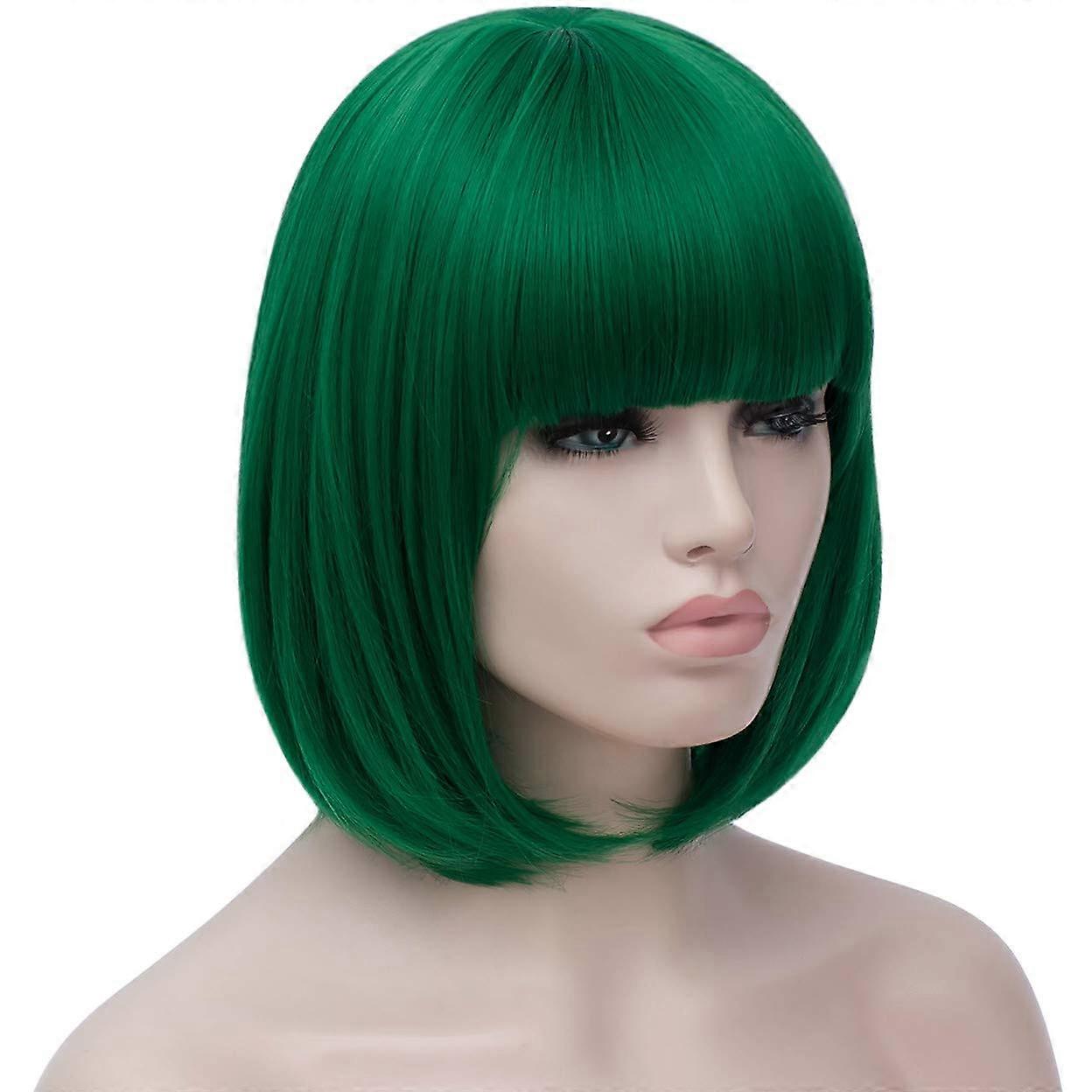 Korta gröna peruker för kvinnor, 12 '' Green Bob Hair peruk med lugg ...