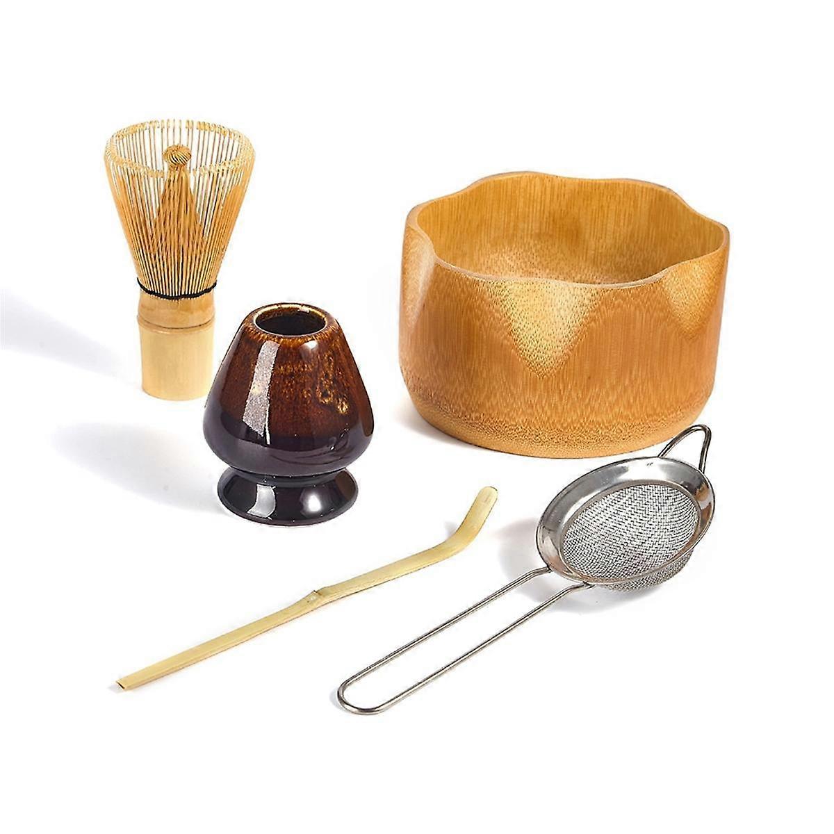 5PC Handmade Home Matcha Tea Set Tool Stand Kit Matcha Bowl Whisk Tea ...